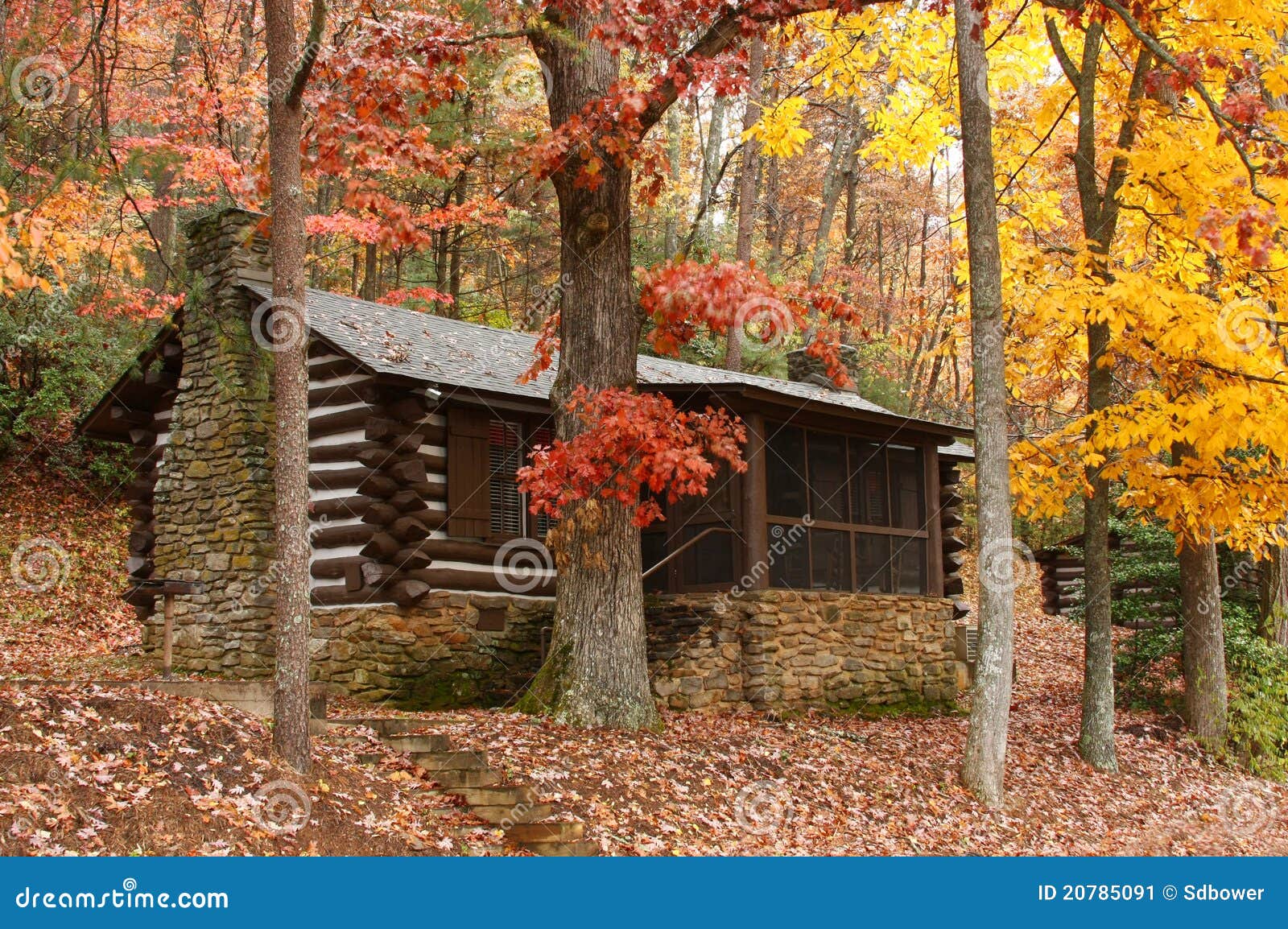CCC Built Log Cabin with Autumn Color Stock Image - Image of holiday ...