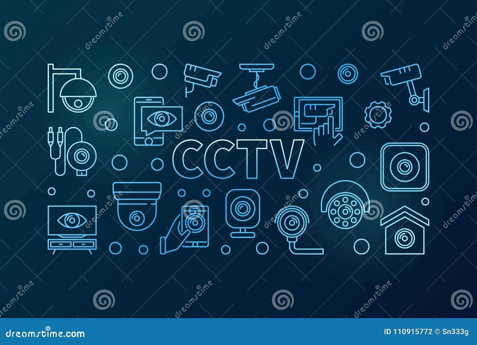 CCTV Blue Horizontal Illustration. Vector Line Banner Stock Vector ... CCTV Blue Horizontal Illustration. Vector Line Banner Stock Vector ...