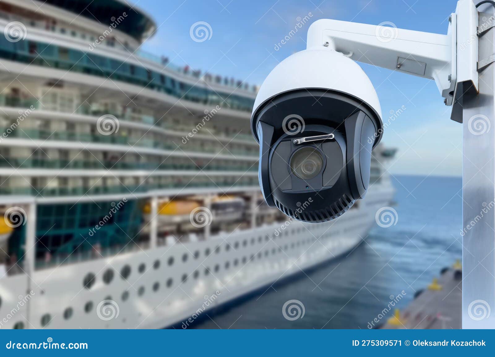 CCTV Camera on the Background of a Cruise Ship. Stock Image - Image of ...