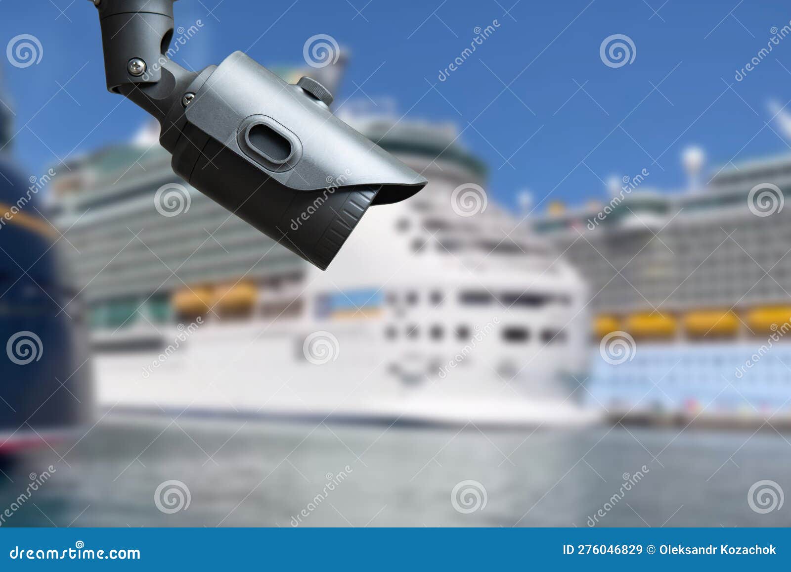 CCTV Camera on the Background of a Cruise Ship. Stock Image - Image of ...