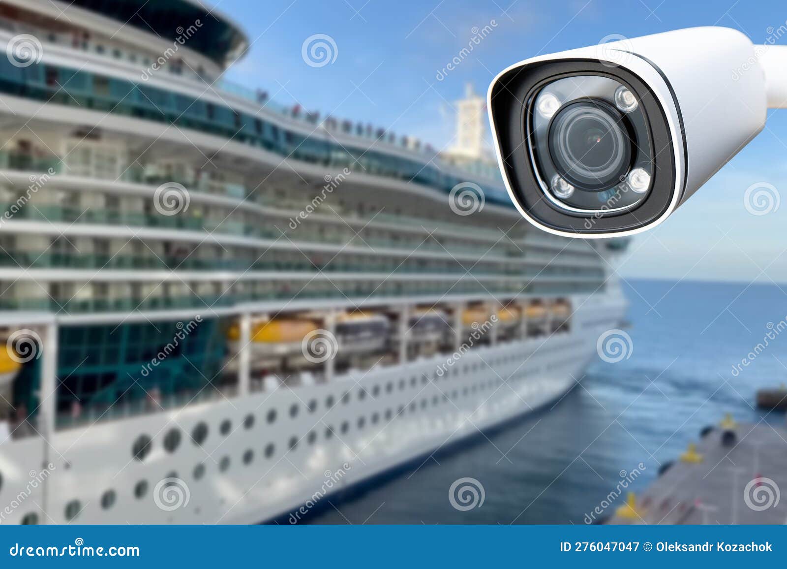 CCTV Camera on the Background of a Cruise Ship. Stock Image - Image of ...