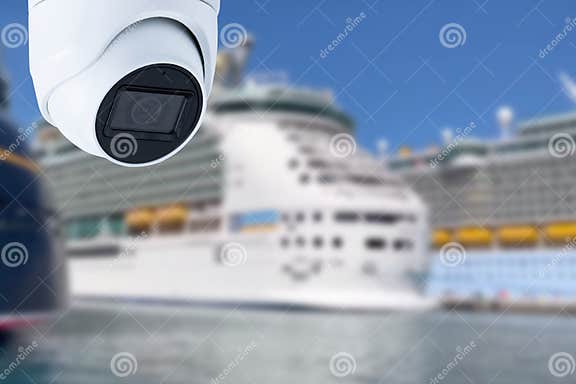 CCTV Camera on the Background of a Cruise Ship. Stock Photo - Image of ...