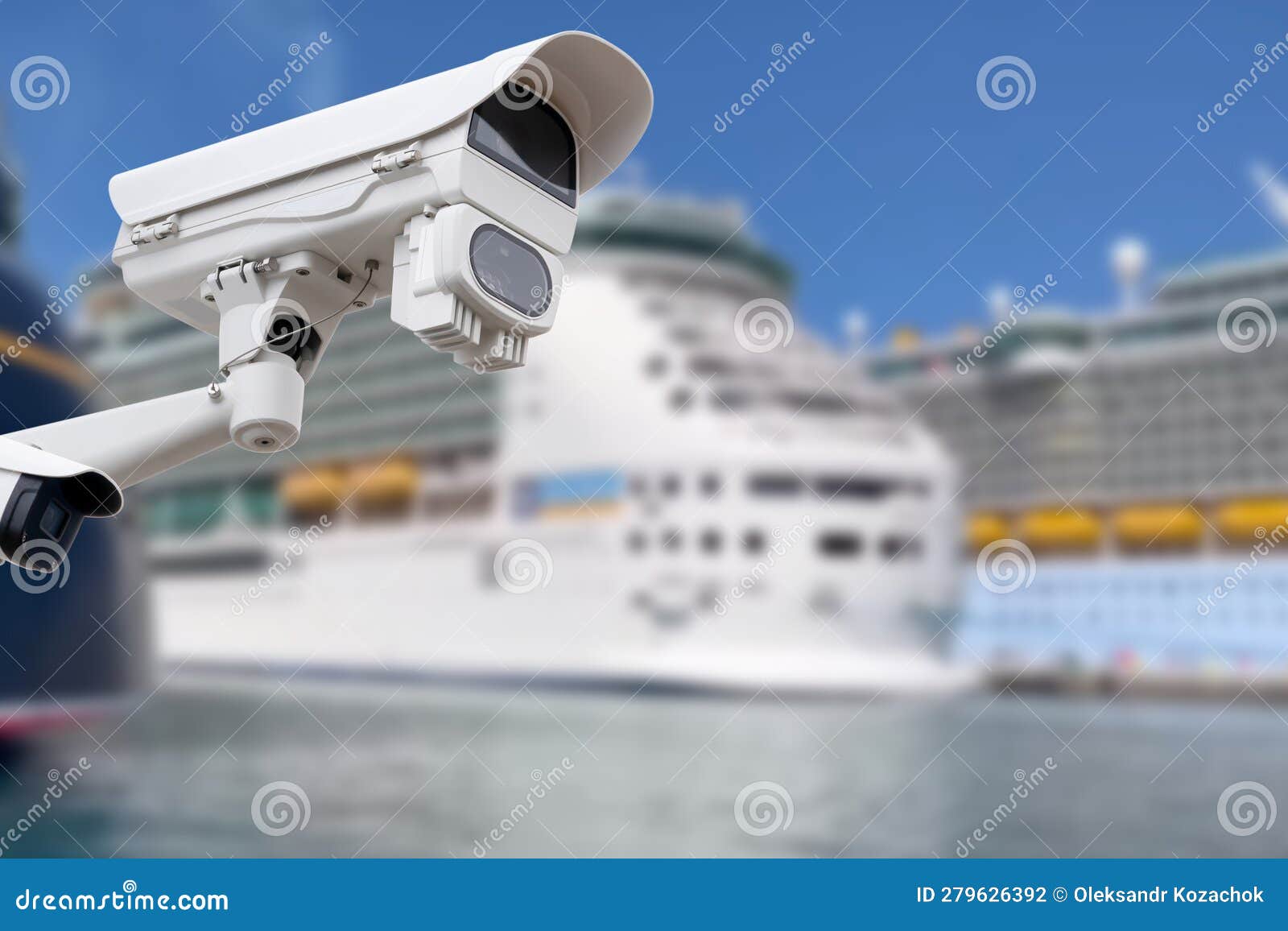 CCTV Camera on the Background of a Cruise Ship. Stock Photo - Image of ...