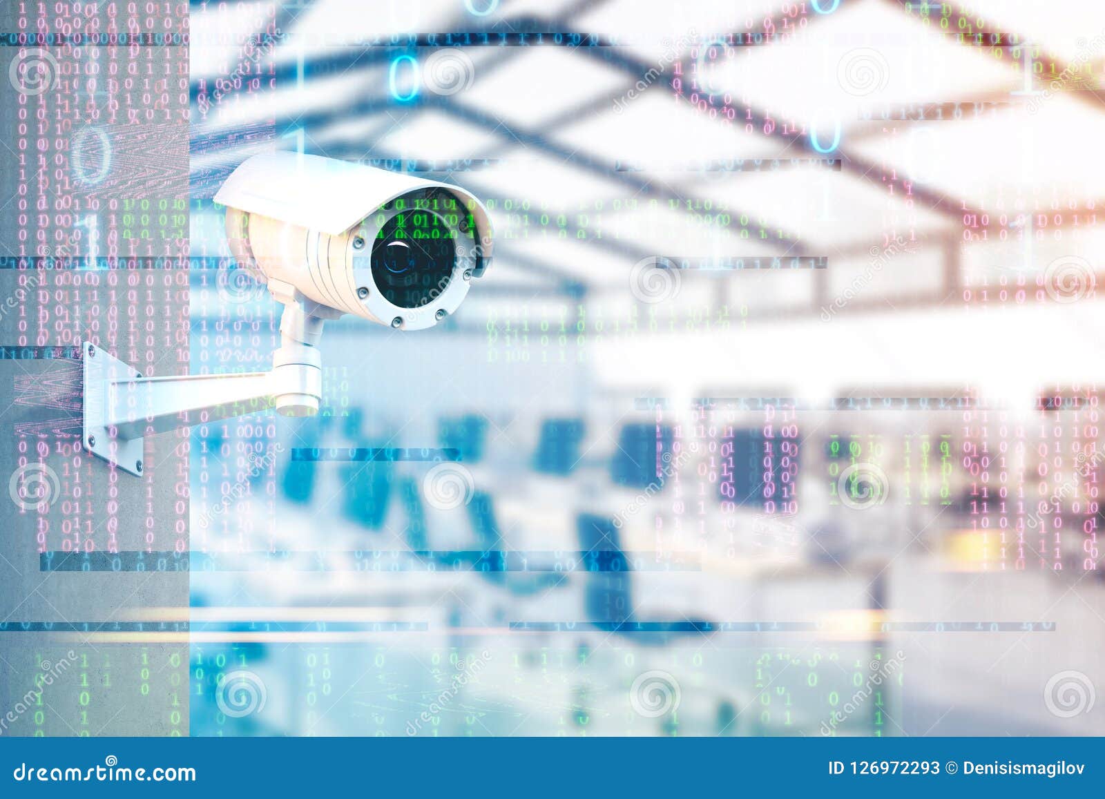 CCTV Camera, Binary Numbers and Office Background Editorial Stock Photo ...