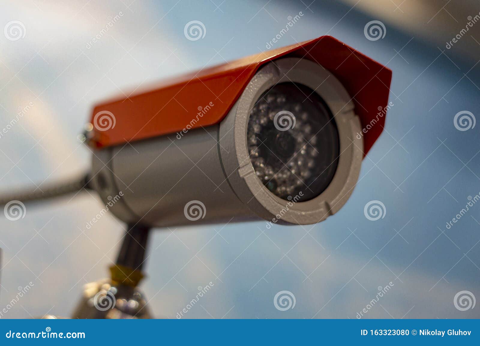CCTV Camera on Blue Background. Selective Focus Stock Photo - Image of ...