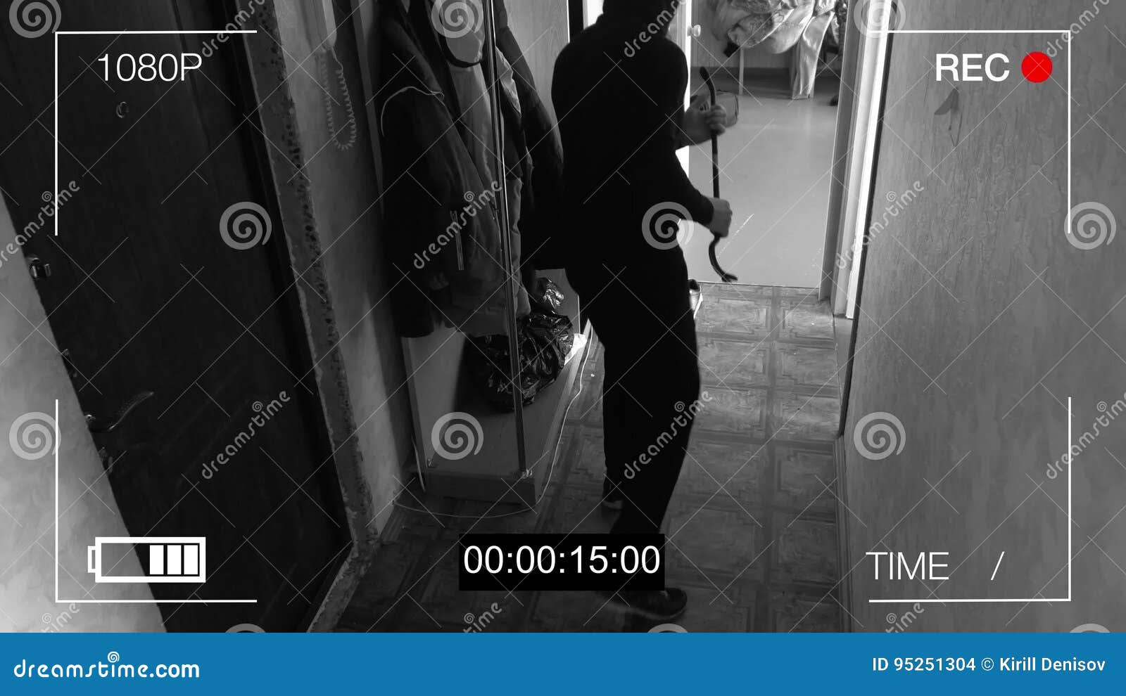 CCTV Camera Caught Thief with a Crowbar Broke into the Apartment Stock ...