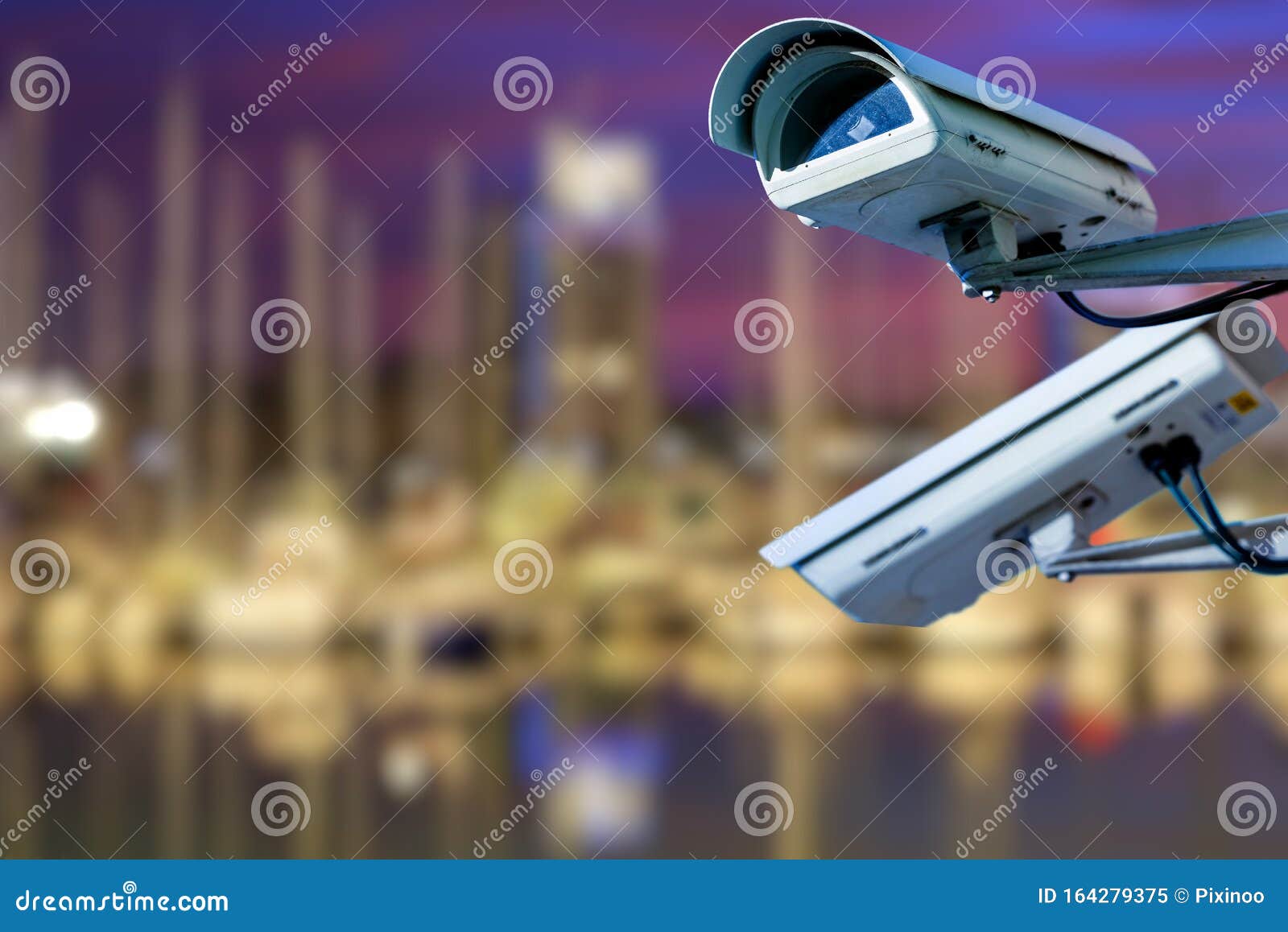 CCTV Camera Concept with Illuminated Marina on Background Stock Image ...