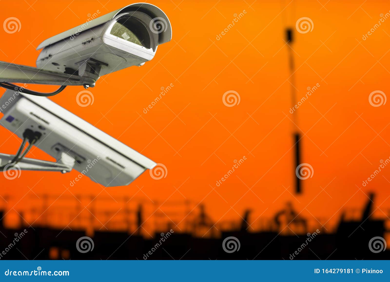 CCTV Camera Concept with Silhouettes of Workers on a Building Site in ...