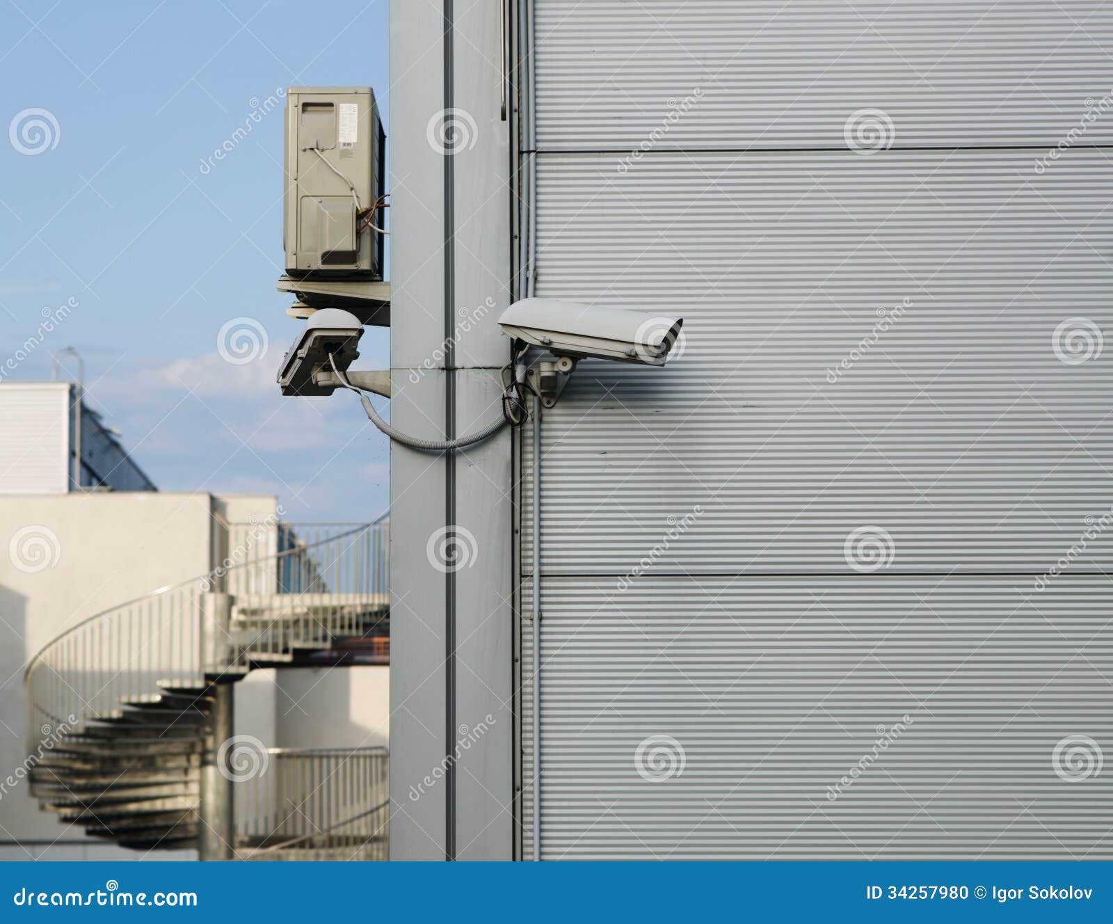 CCTV Camera at the Corner of the Building Stock Photo - Image of danger ...