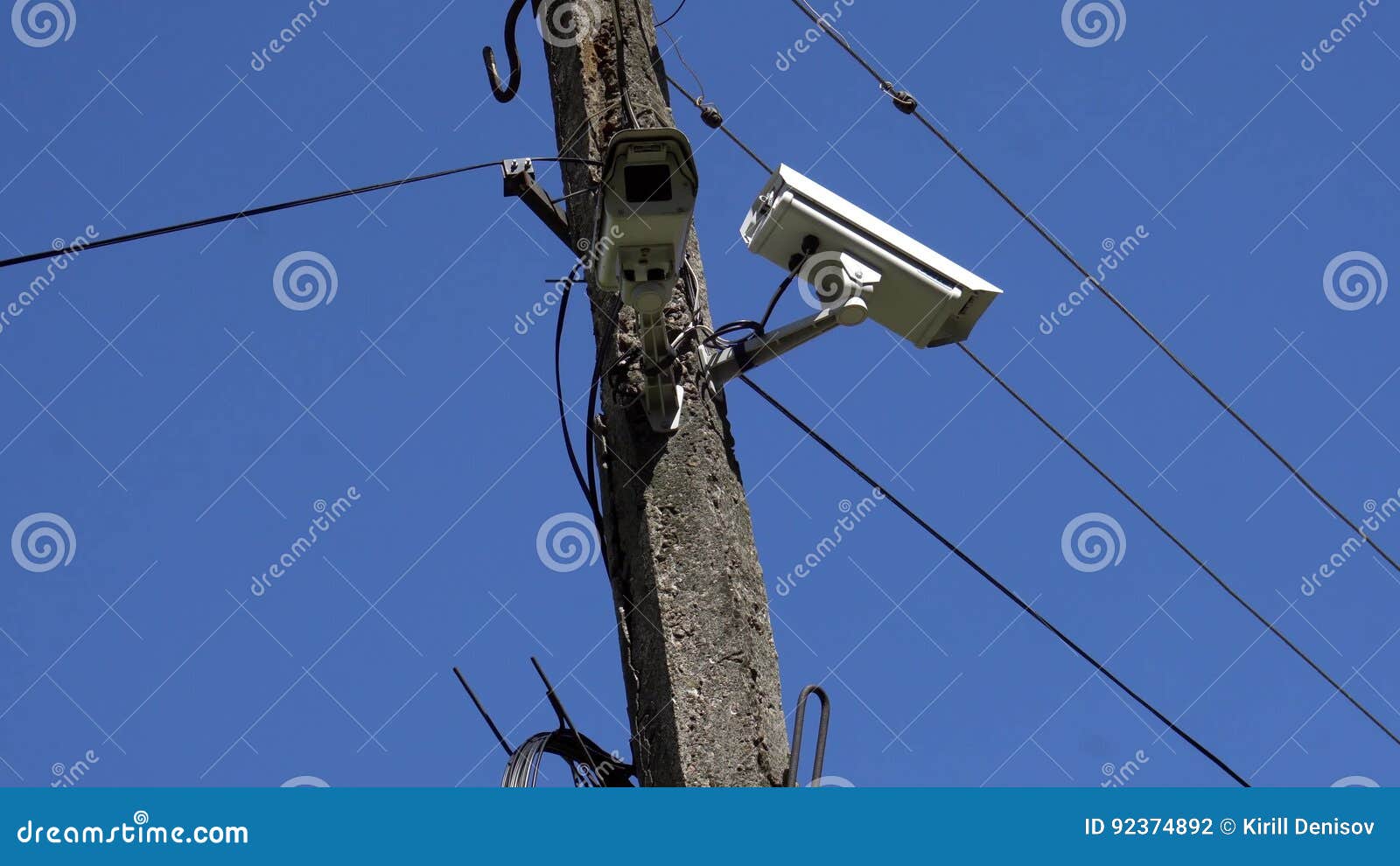 CCTV Camera Hanging on a Pole on Blue Sky Background Stock Footage ...