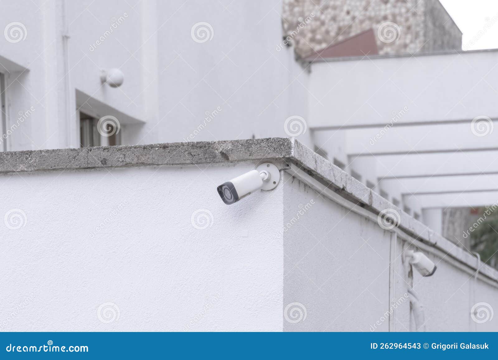A CCTV Camera Hangs on the Corner of a Beige Building Stock Image ...
