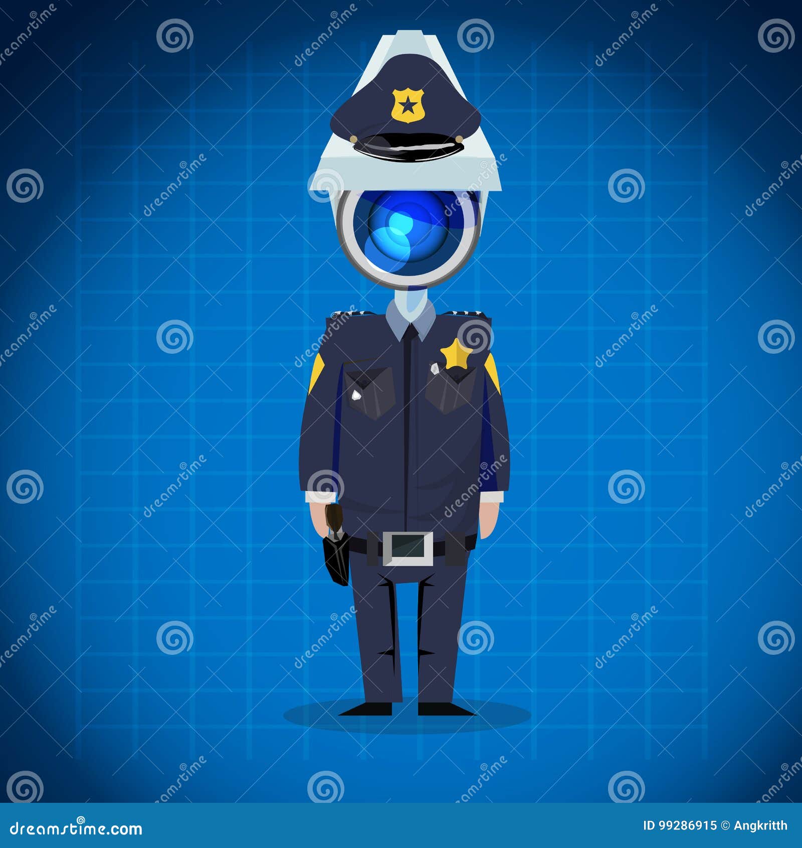 CCTV Camera Headed Man. Policeman, Security Concept Stock Vector ...