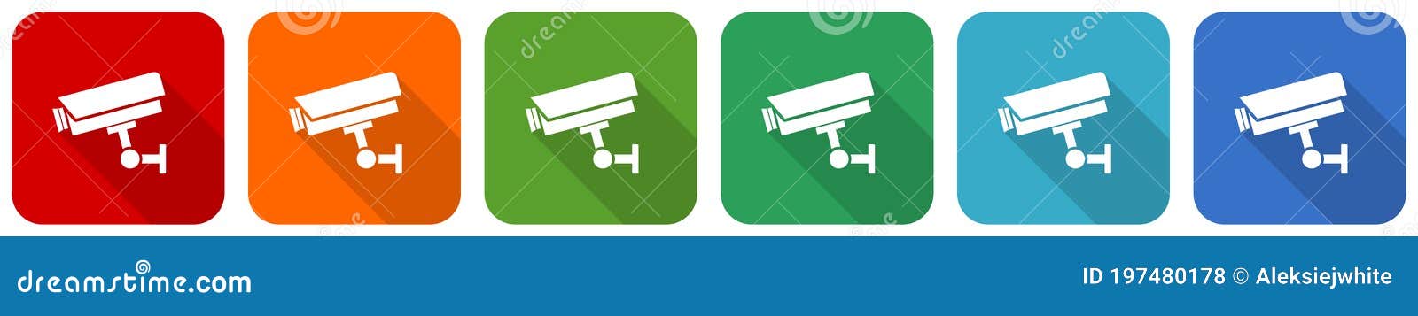 Cctv Camera Icon Set, Flat Design Vector Illustration in 6 Colors ...
