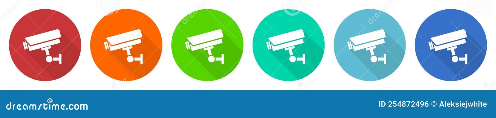 Cctv Camera Icon Set, Flat Design Vector Illustration in 6 Colors ...