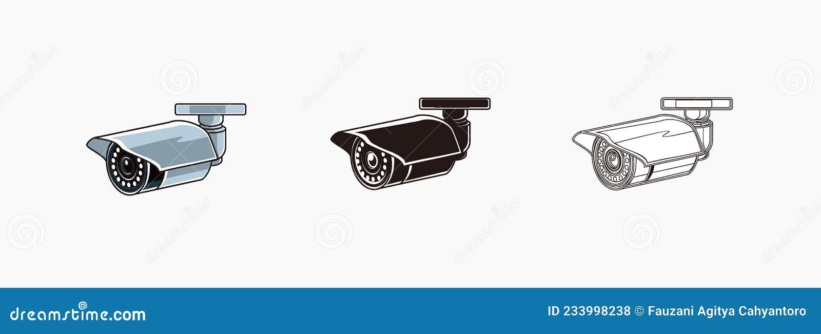 CCTV Camera Icons Set. Rounded Shape CCTV - Colored, Silhouette, Line Icon Vector Illustrations ...