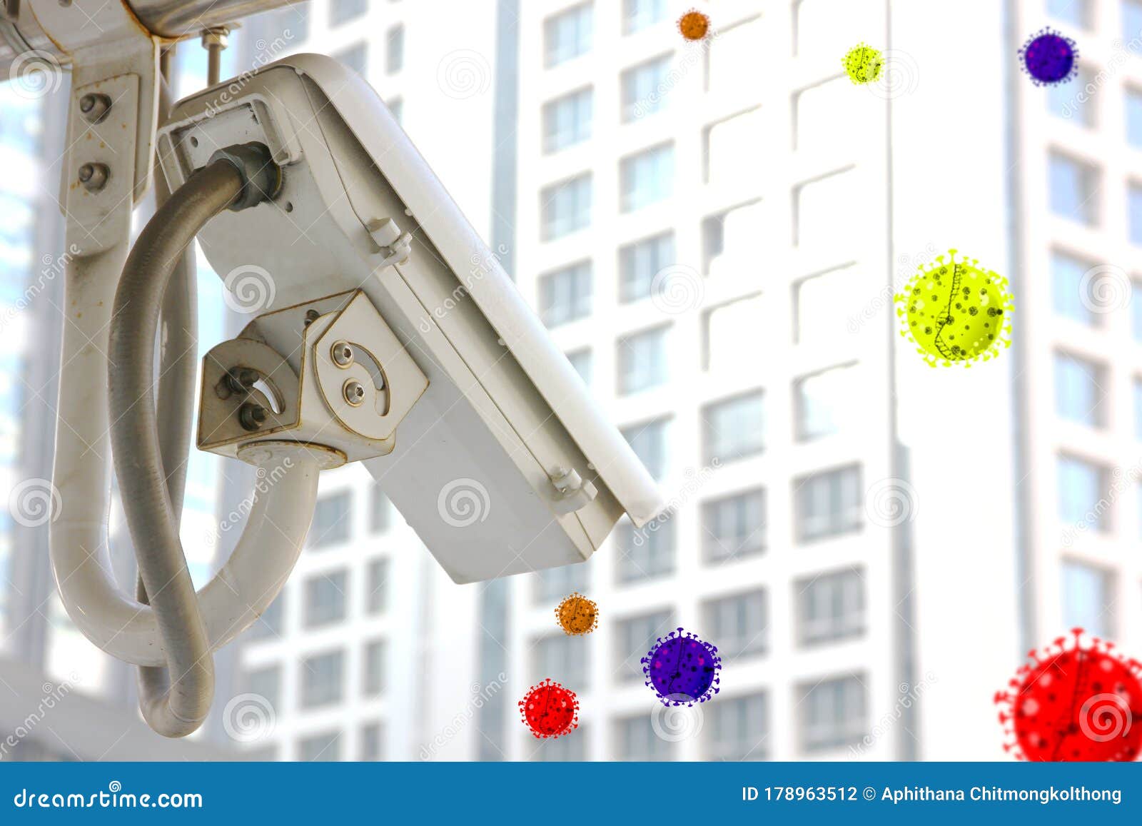 The Cctv Camera with Illustration of Corona Virus Outbreak in the Air ...