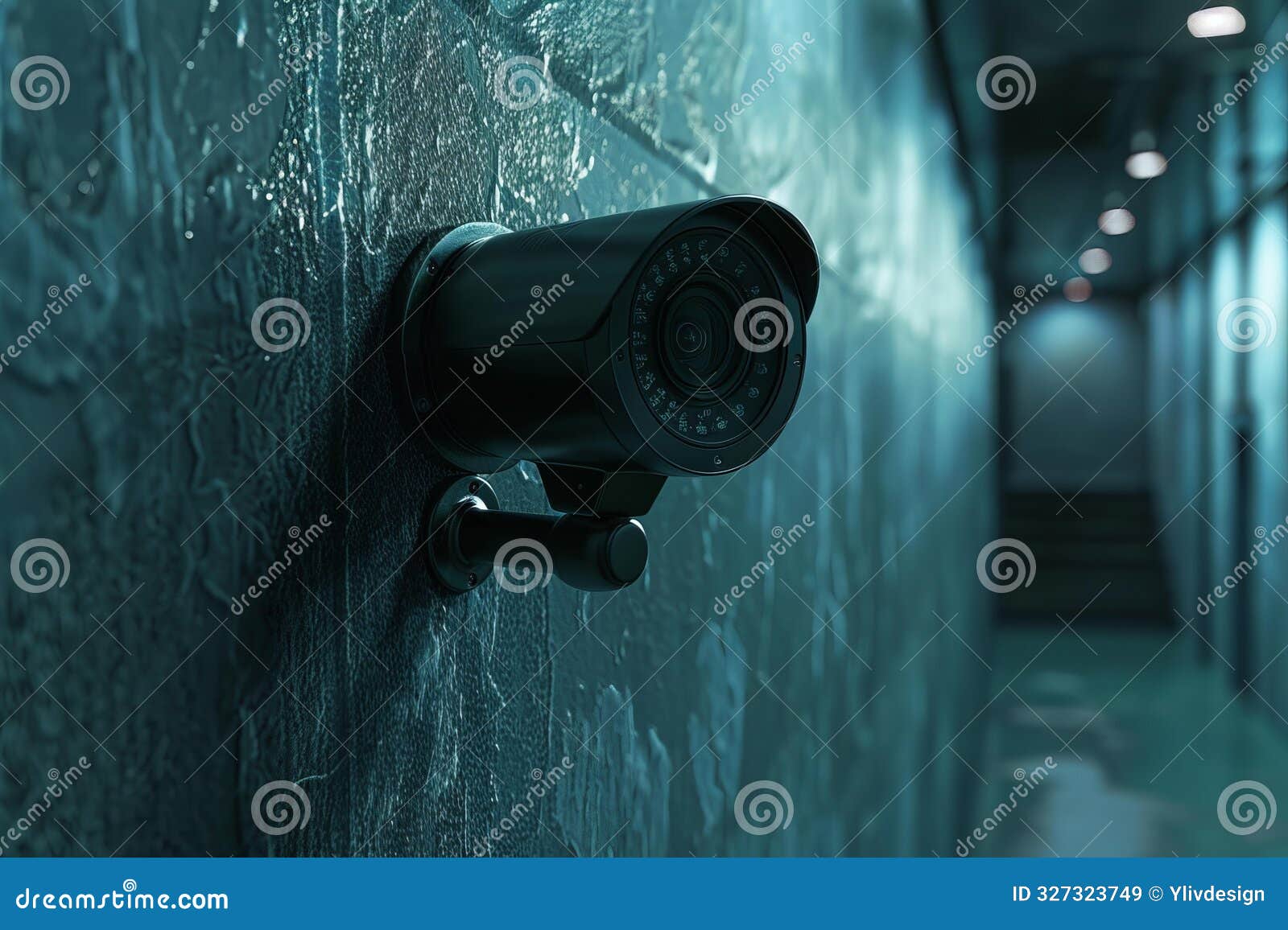 Cctv Camera Installed on a Textured Wall Overseeing a Dimly Lit ...