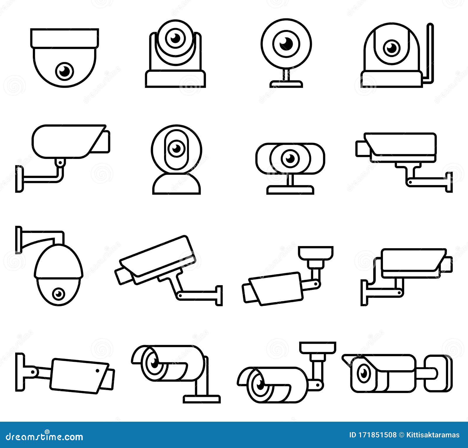 Cctv camera line icons set stock vector. Illustration of background ...