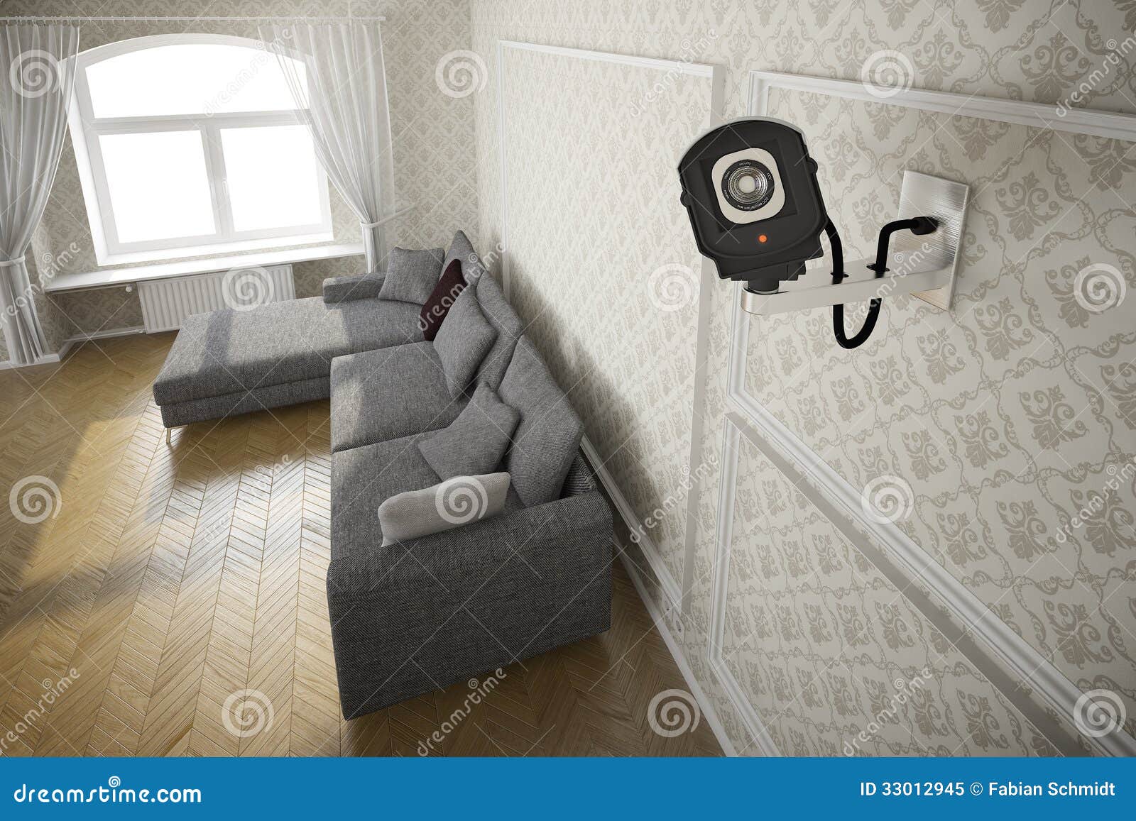 Cctv camera in livingroom stock illustration. Illustration of floor ...