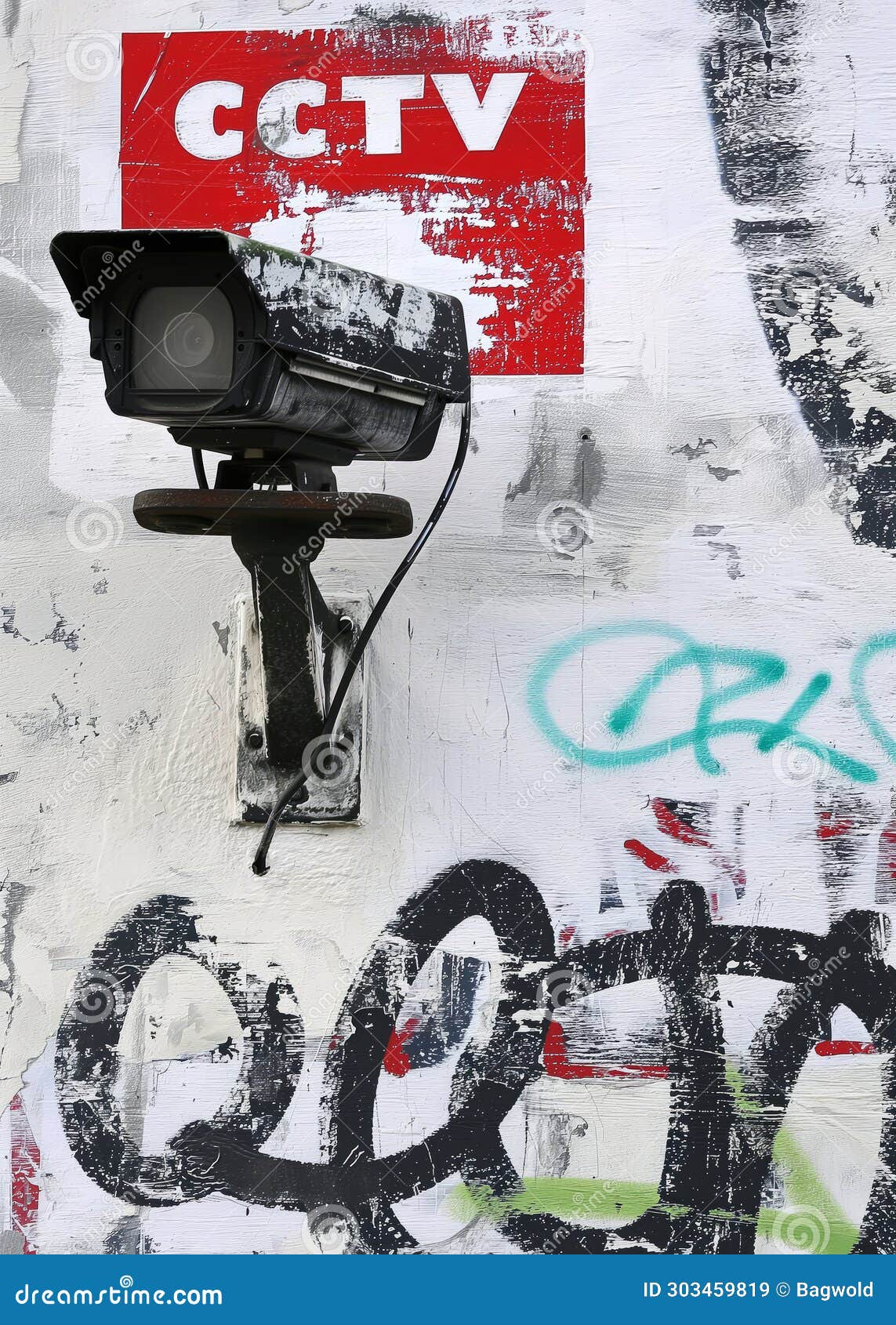 CCTV Camera Mounted on a Graffiti Tagged Wall Stock Illustration ...
