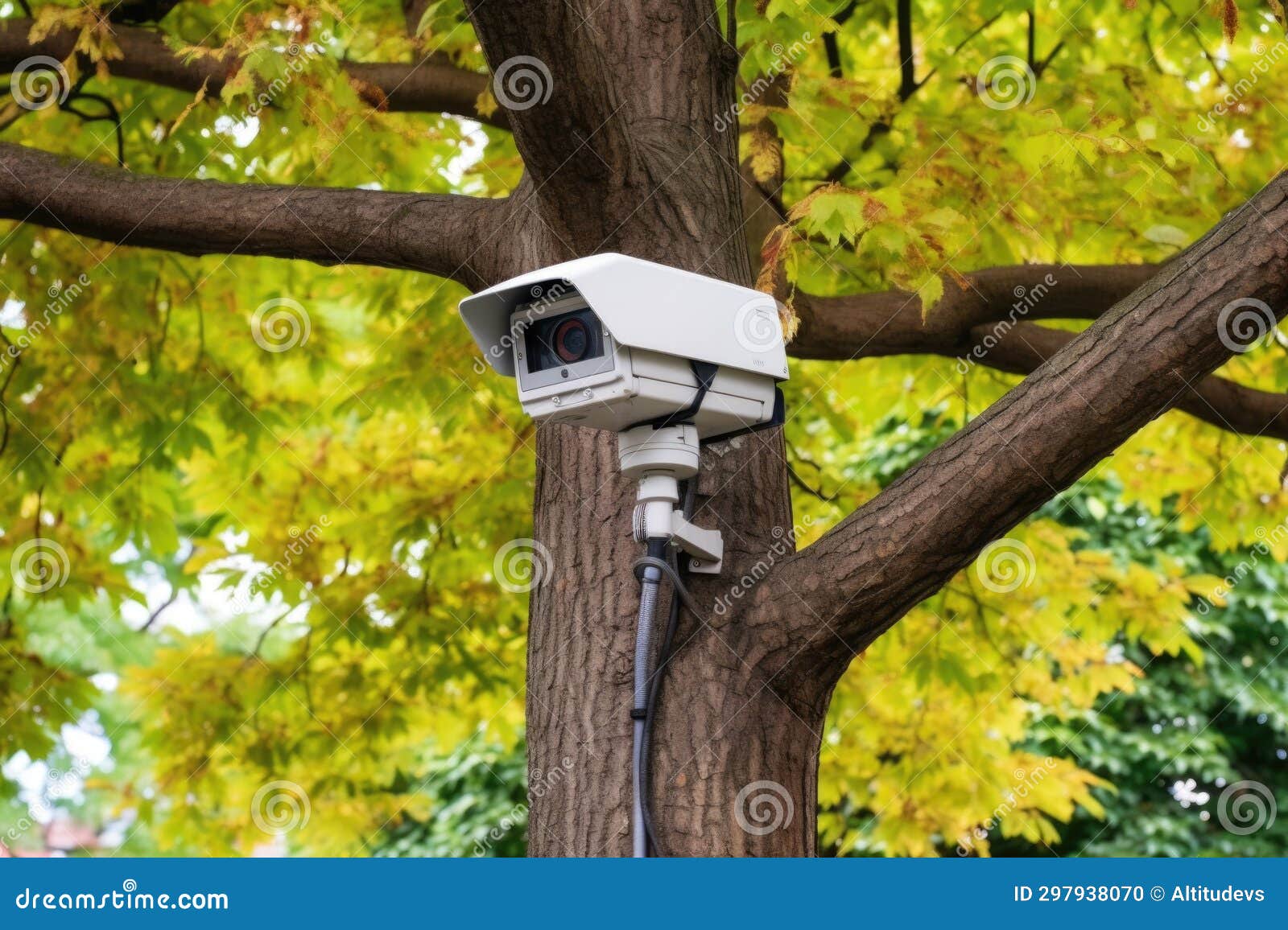 Cctv Camera Mounted on a Tree in a Park Stock Photo - Image of ...