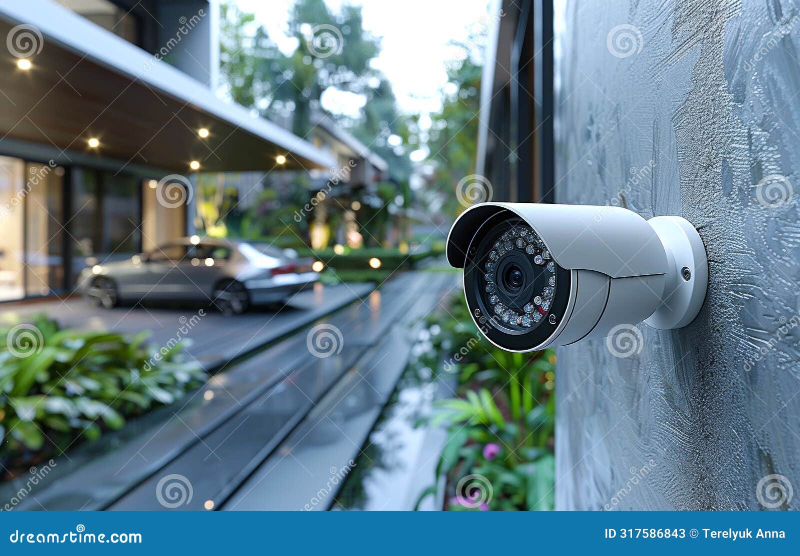 CCTV Camera Mounted on the Wall and Car Parked Outside Stock Image ...