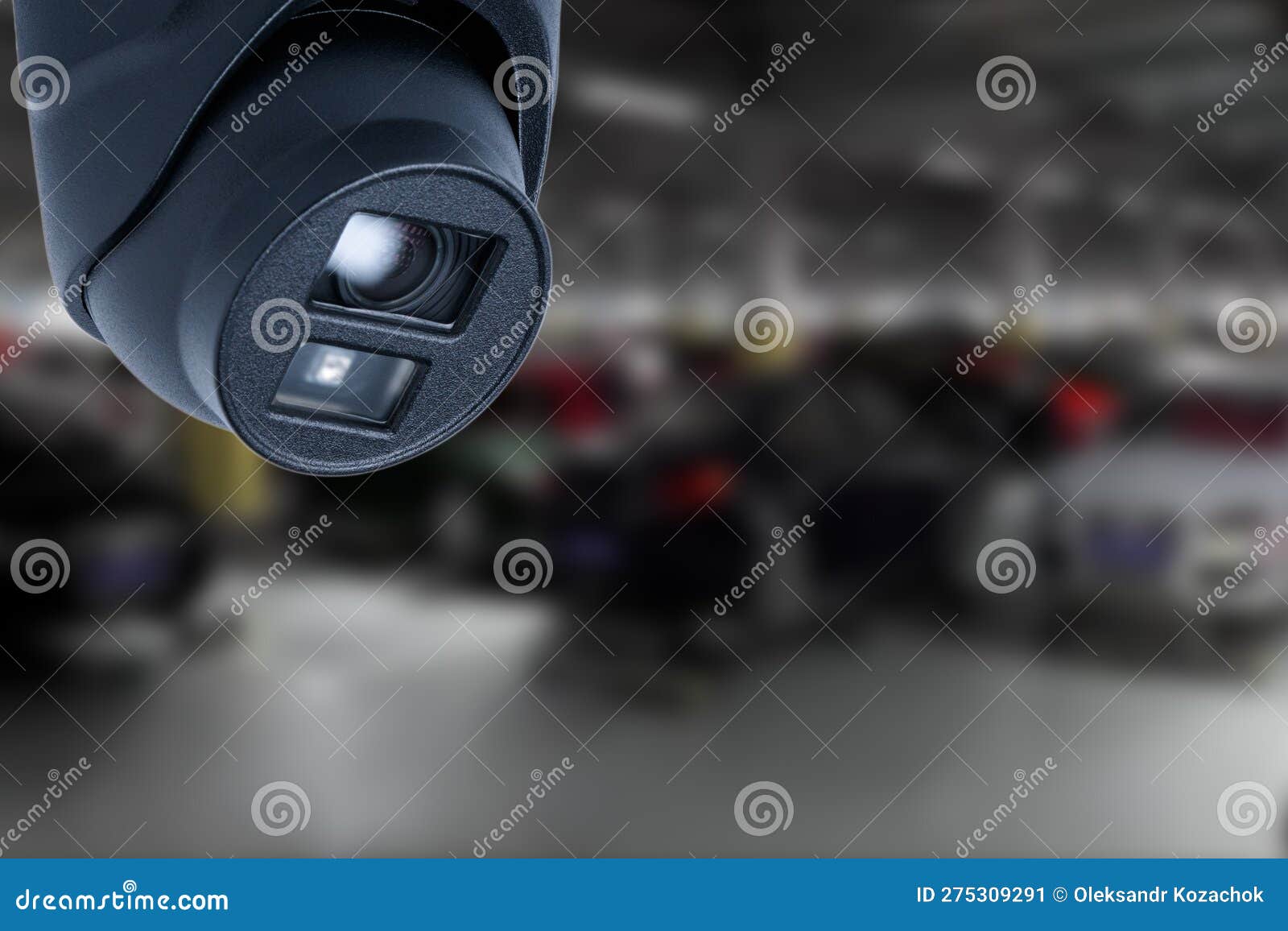 CCTV Camera Operating in Car Park Building. Copy Space. Stock Image ...
