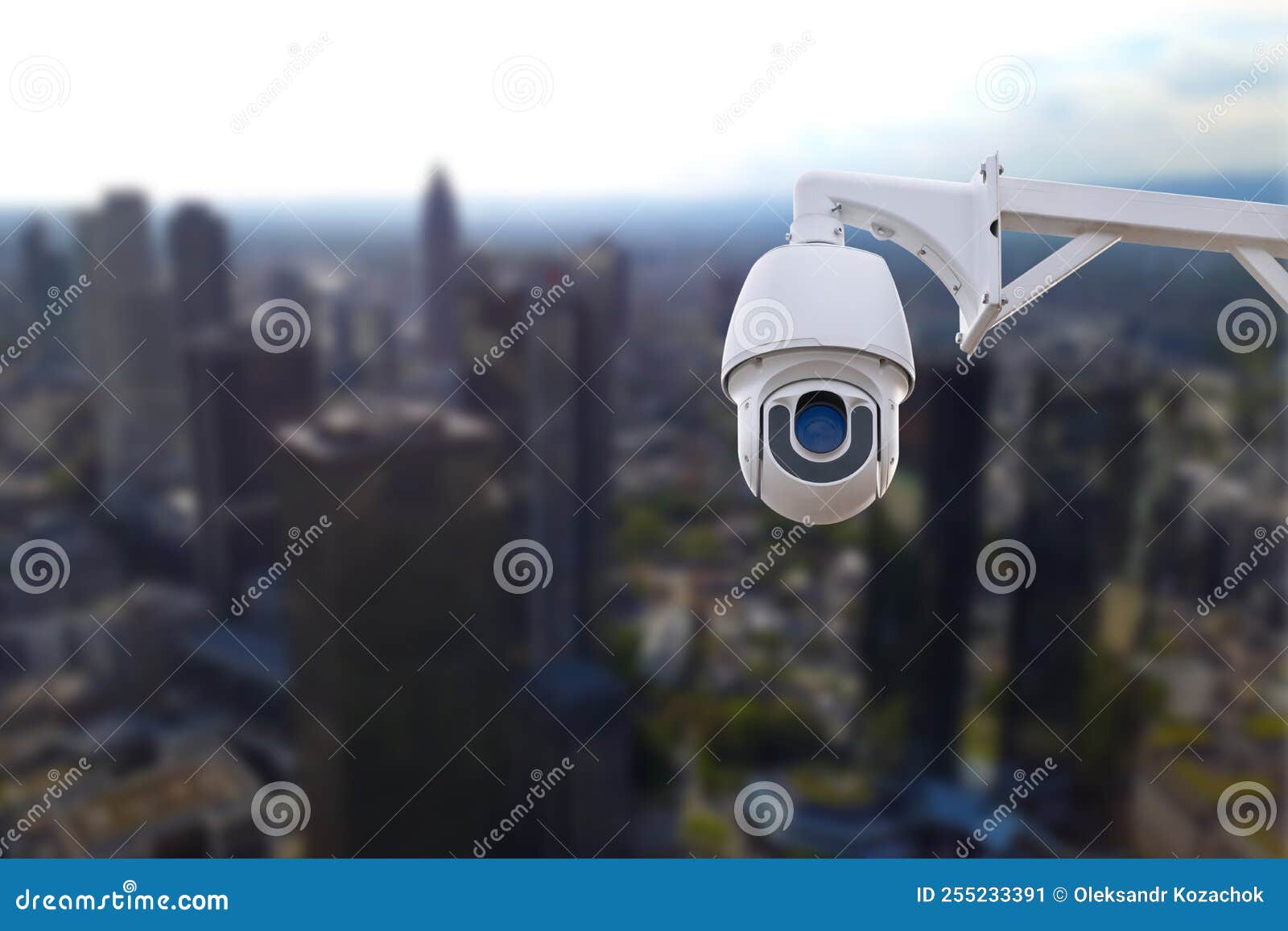 CCTV Camera Operating with City in Background. Stock Image - Image of ...