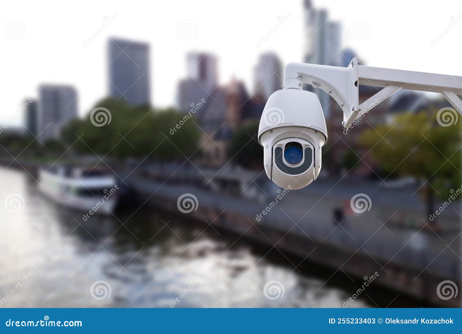 CCTV Camera Operating with City in Background. Stock Image - Image of ...