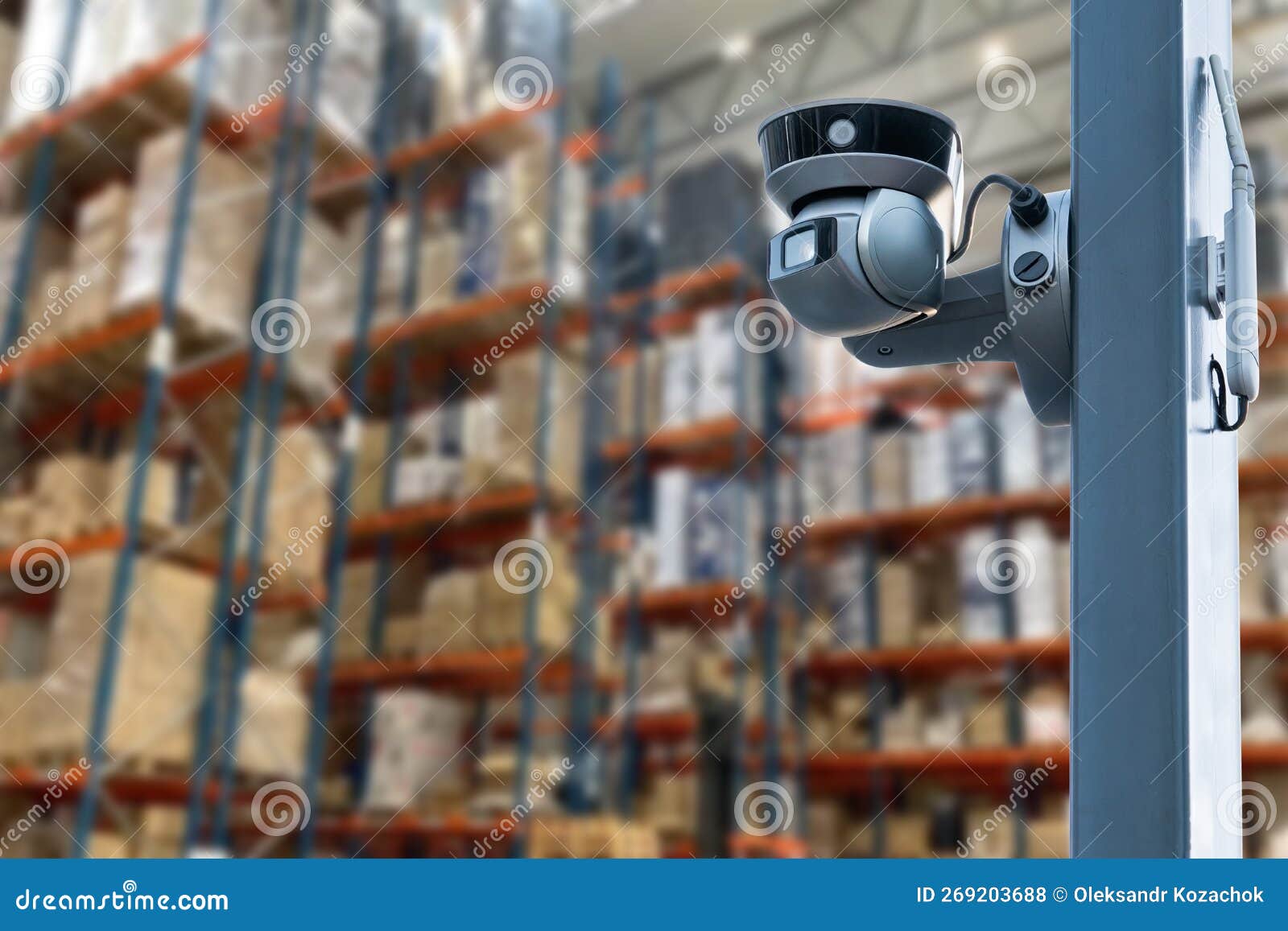 CCTV Camera Operating Inside Warehouse or Factory. Copy Space. Stock ...
