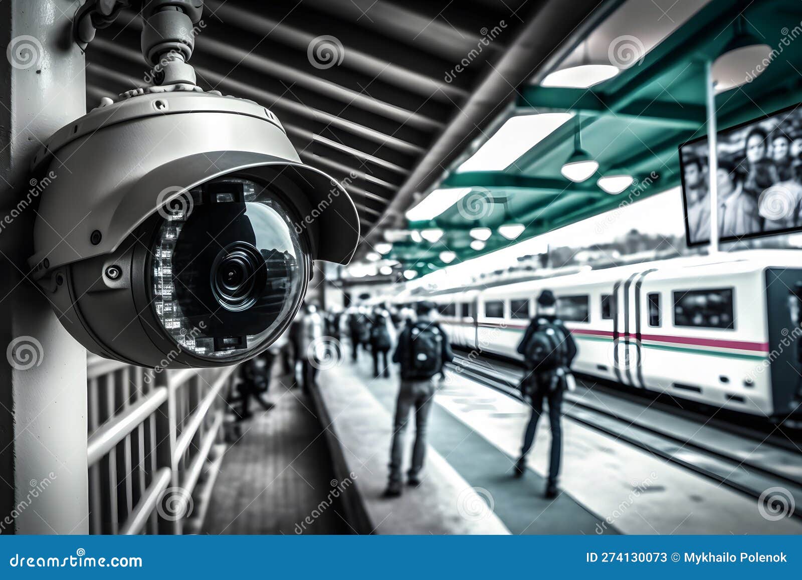 CCTV Camera Operating on Train Station Platform. Neural Network AI ...