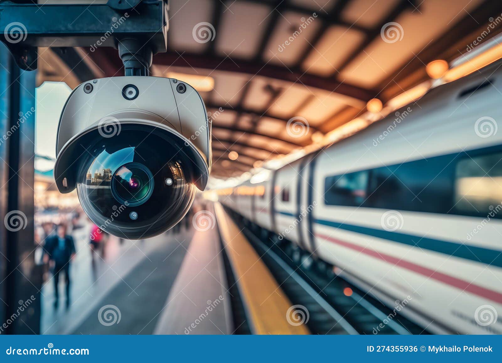 CCTV Camera Operating on Train Station Platform. Neural Network AI ...