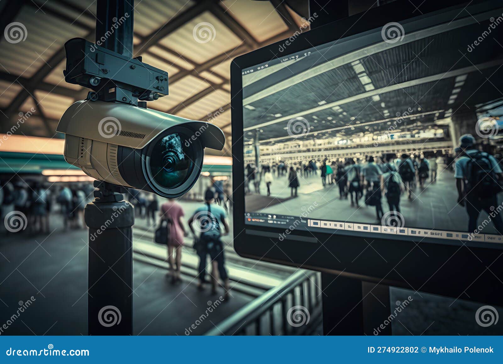 CCTV Camera Operating on Train Station Platform. Neural Network AI ...