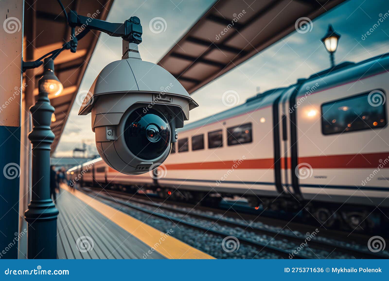 CCTV Camera Operating on Train Station Platform. Neural Network AI ...