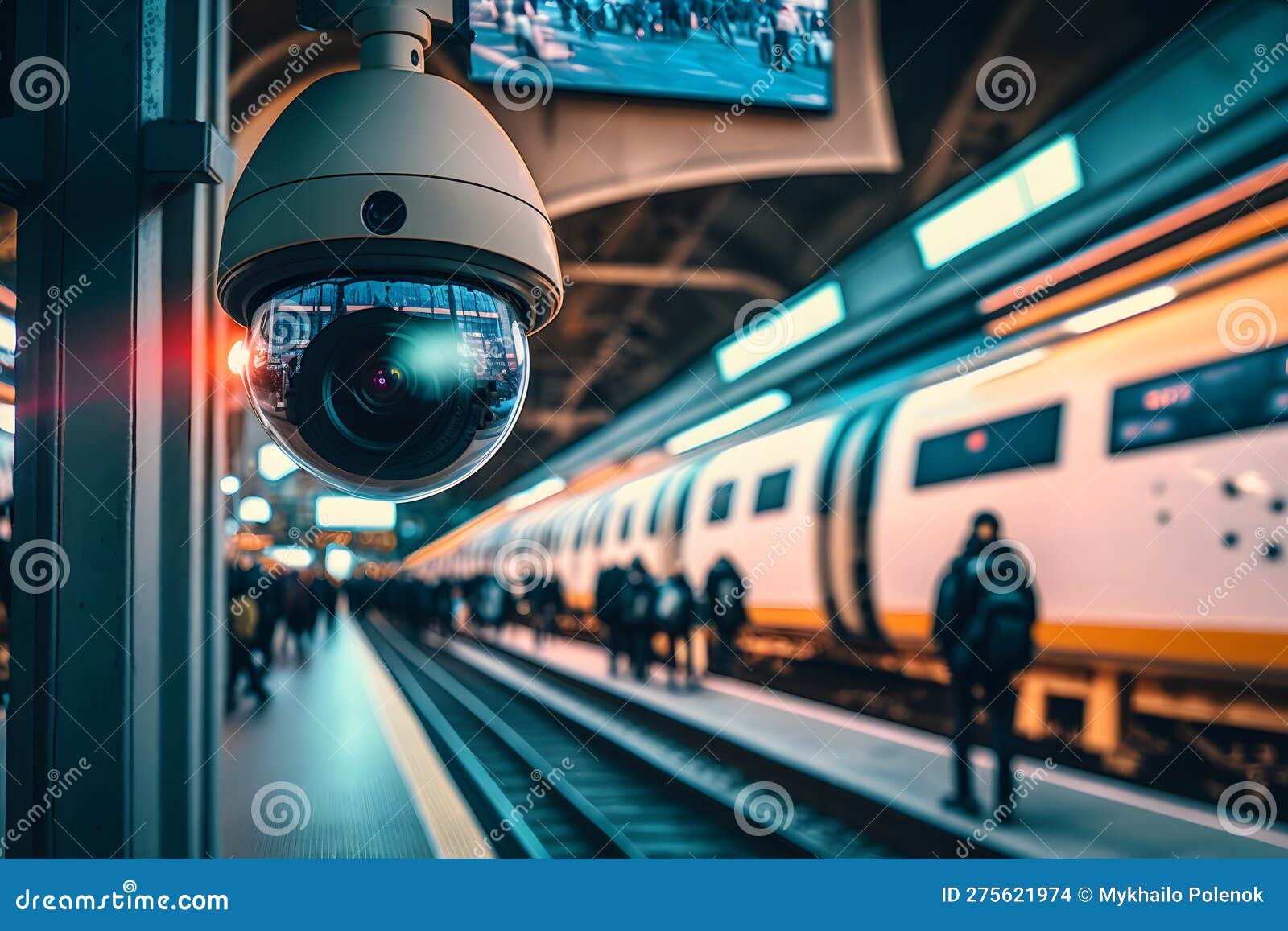 CCTV Camera Operating on Train Station Platform. Neural Network AI ...