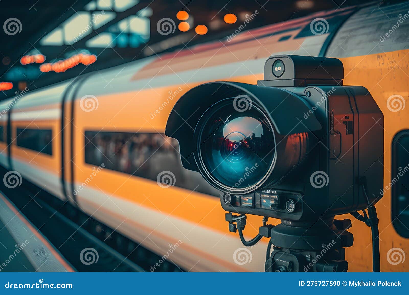 CCTV Camera Operating on Train Station Platform. Neural Network AI ...