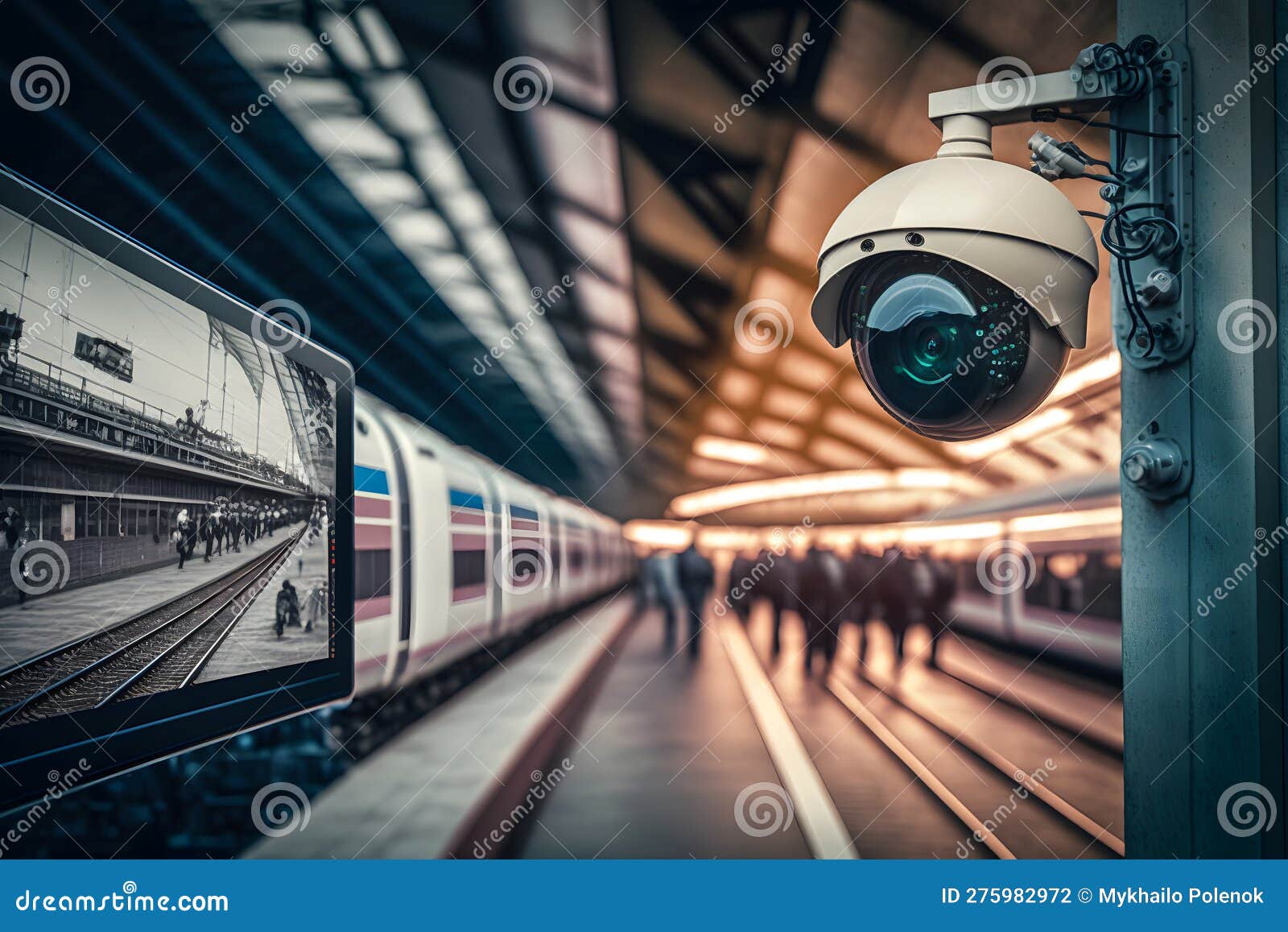 CCTV Camera Operating on Train Station Platform. Neural Network AI ...