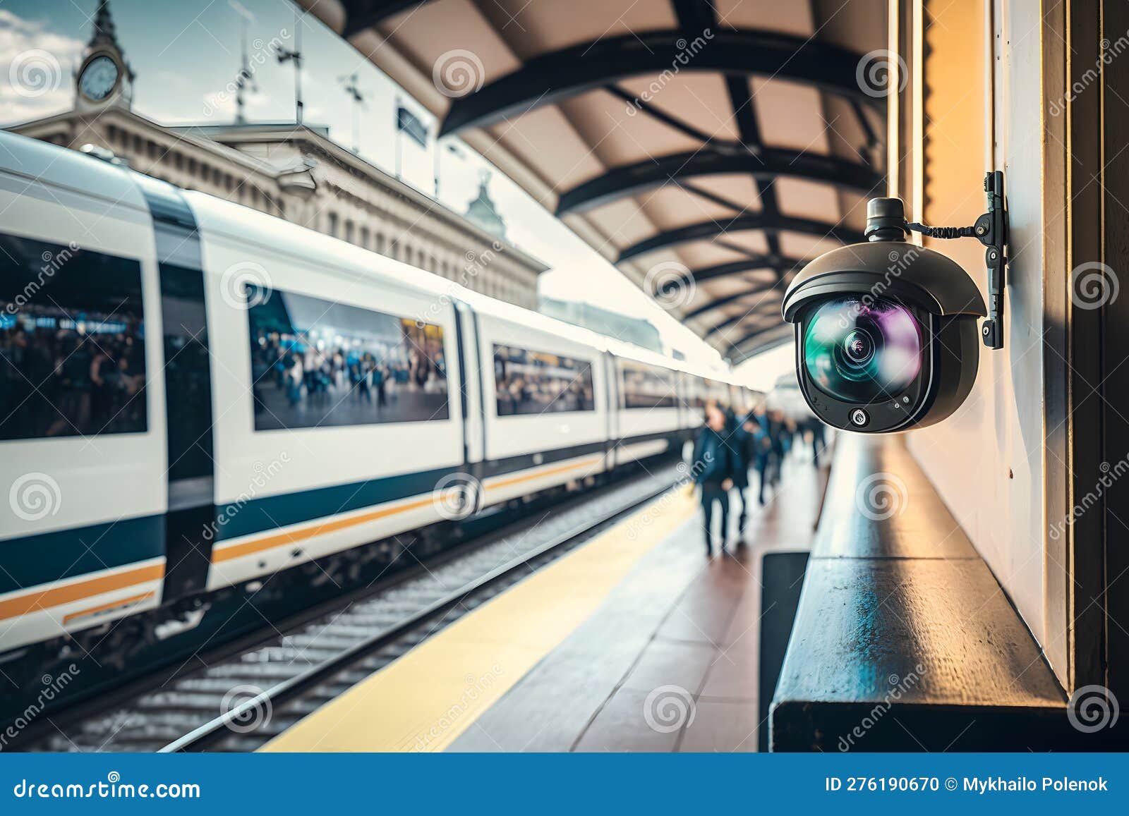 CCTV Camera Operating on Train Station Platform. Neural Network AI ...