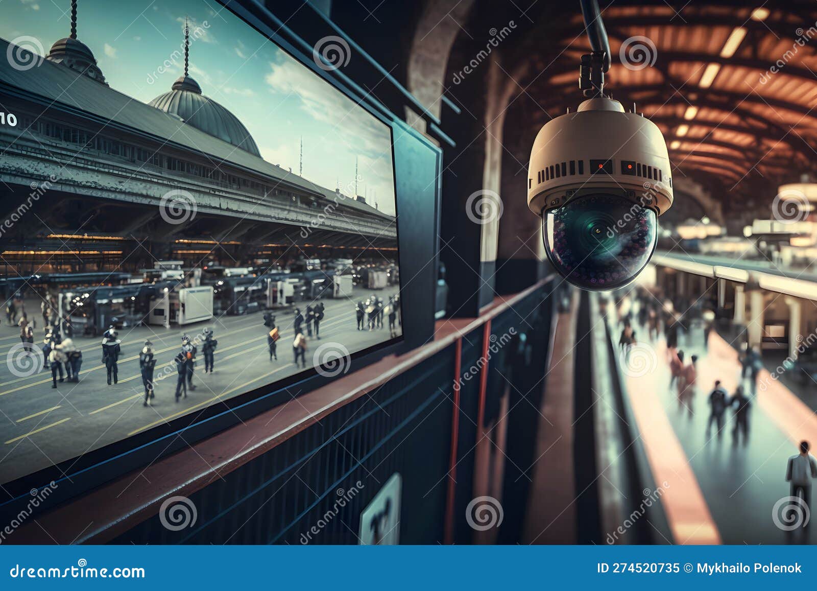 CCTV Camera Operating on Train Station Platform. Neural Network AI ...