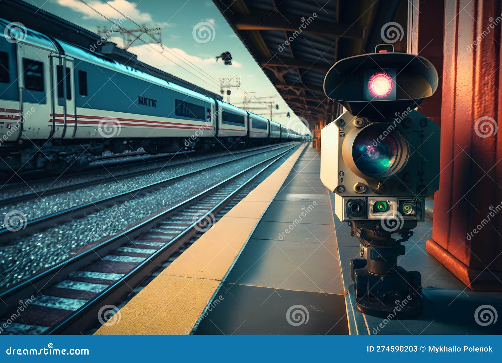CCTV Camera Operating on Train Station Platform. Neural Network AI ...