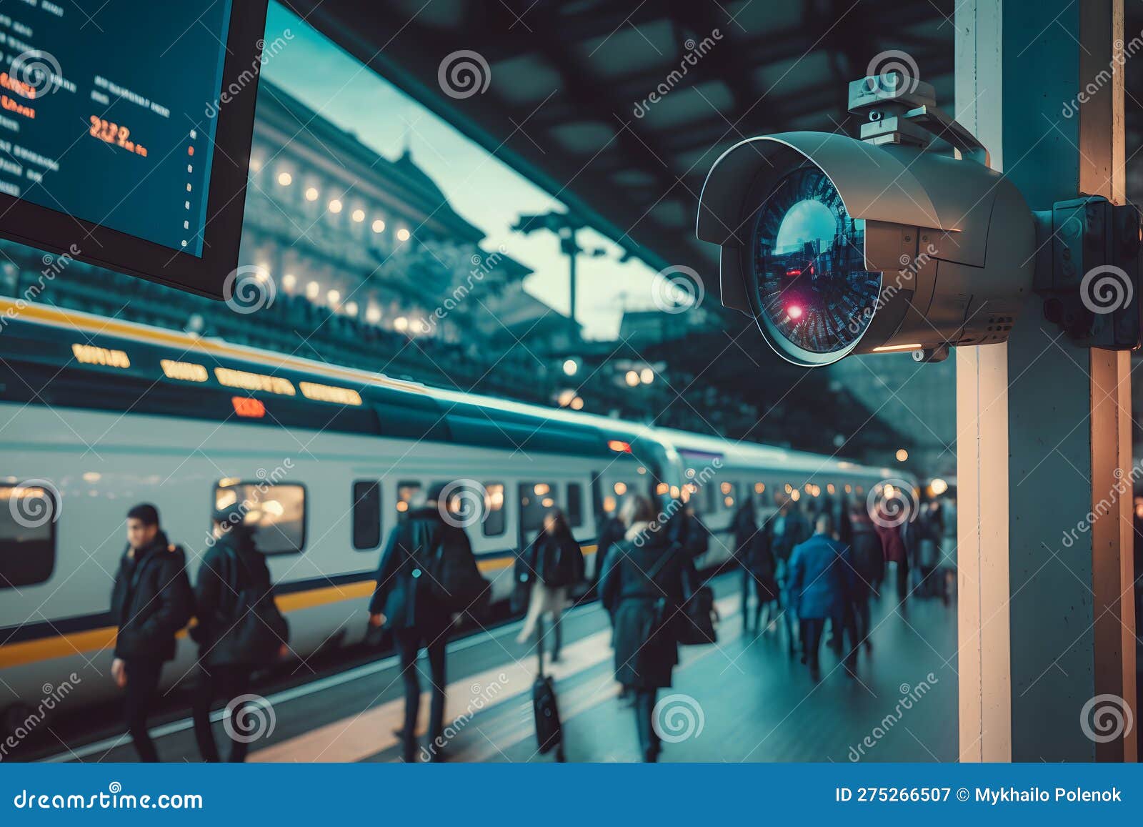 CCTV Camera Operating on Train Station Platform. Neural Network AI ...