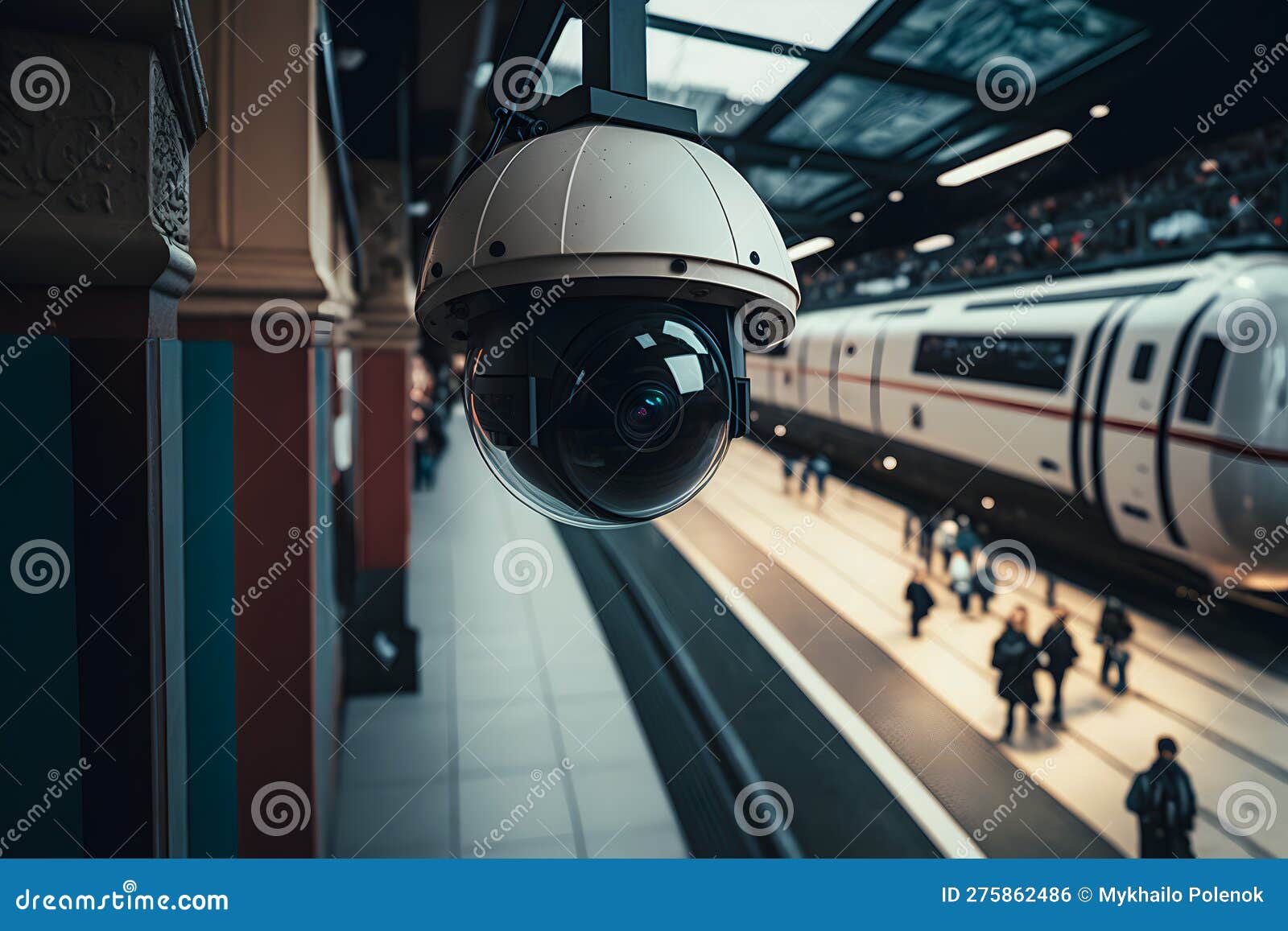 CCTV Camera Operating on Train Station Platform. Neural Network AI ...