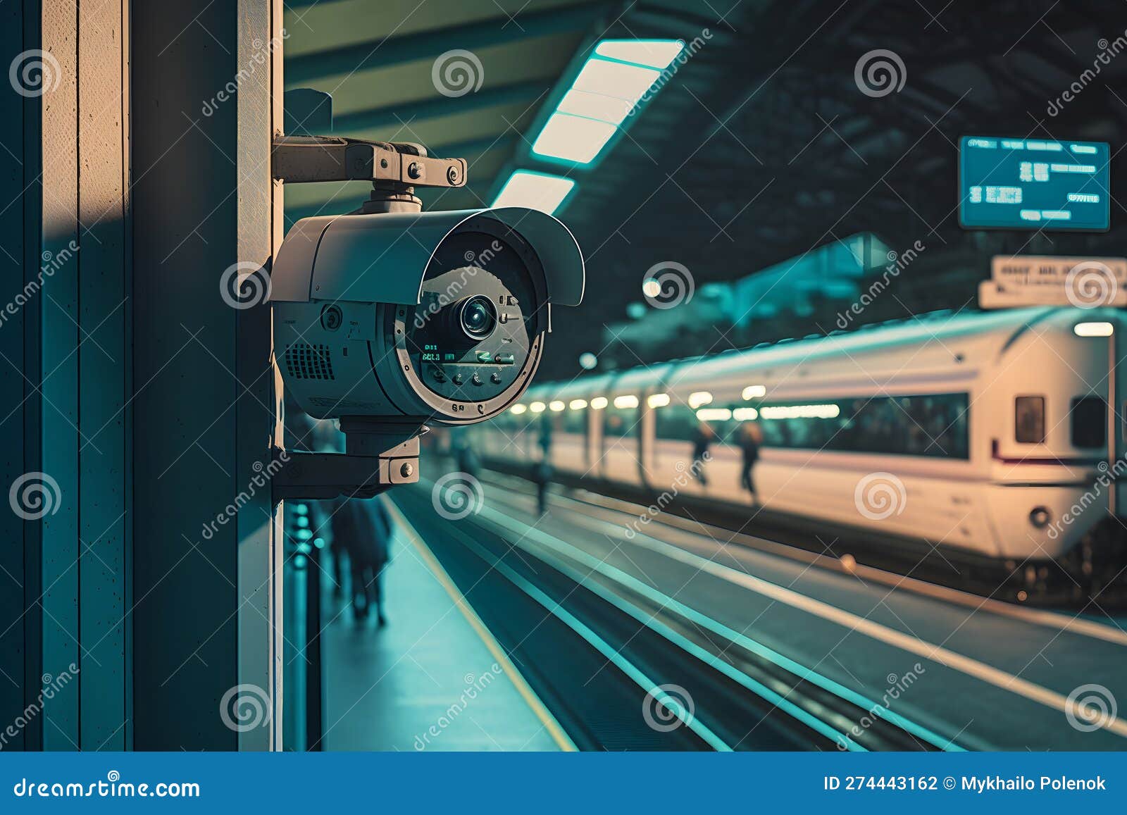 CCTV Camera Operating on Train Station Platform. Neural Network AI ...