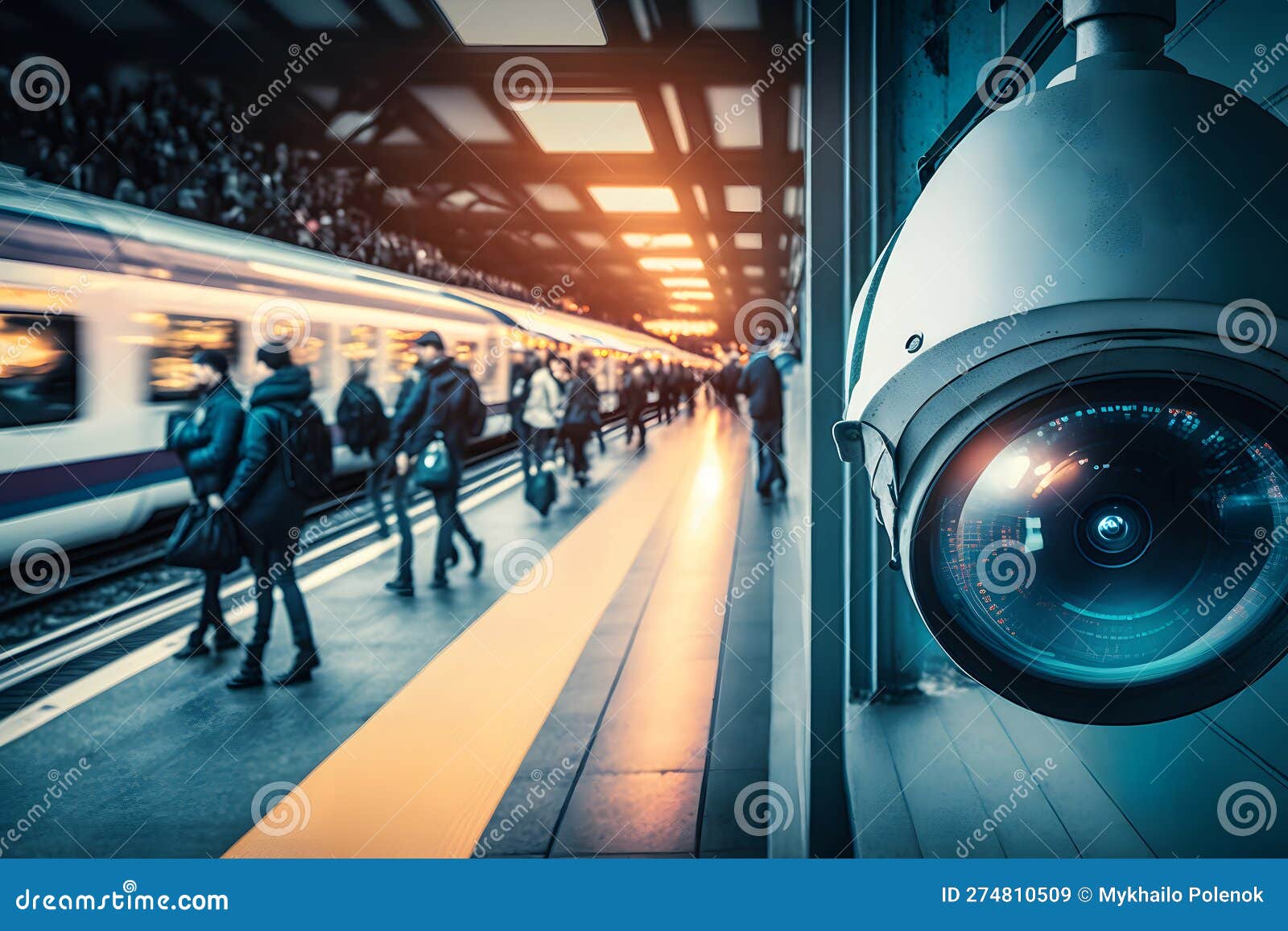CCTV Camera Operating on Train Station Platform. Neural Network AI ...