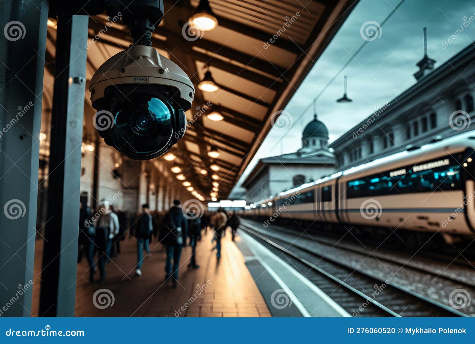 CCTV Camera Operating on Train Station Platform. Neural Network AI ...