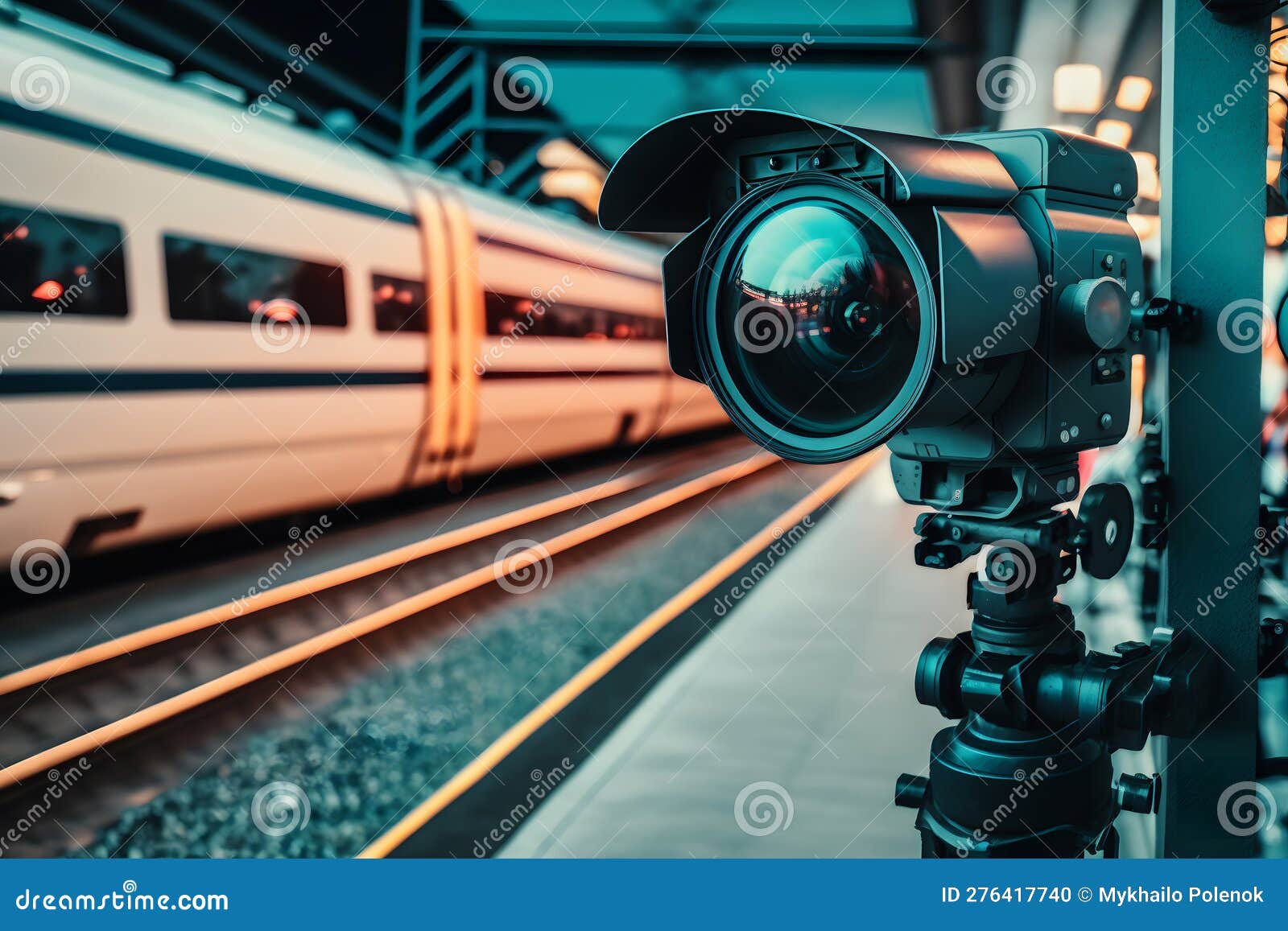 CCTV Camera Operating on Train Station Platform. Neural Network AI ...