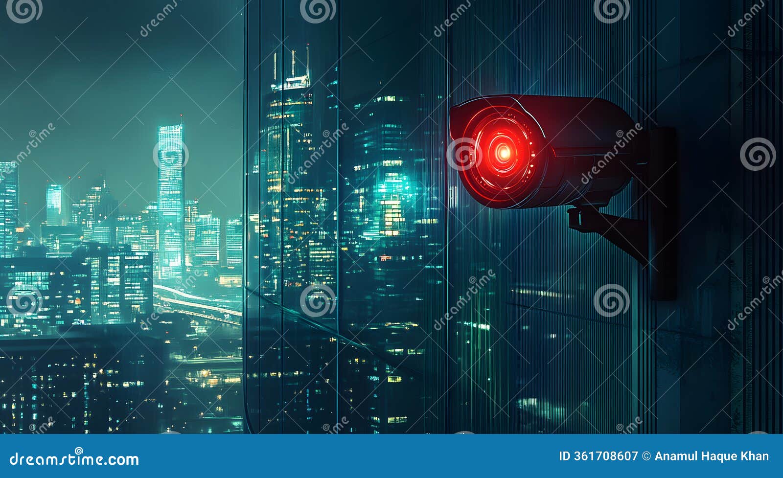 CCTV Camera Overlooking a City at Night Stock Illustration ...