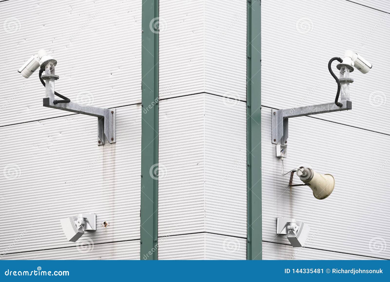 CCTV Camera in a Pair of Two on Building Corner Wall Stock Image ...