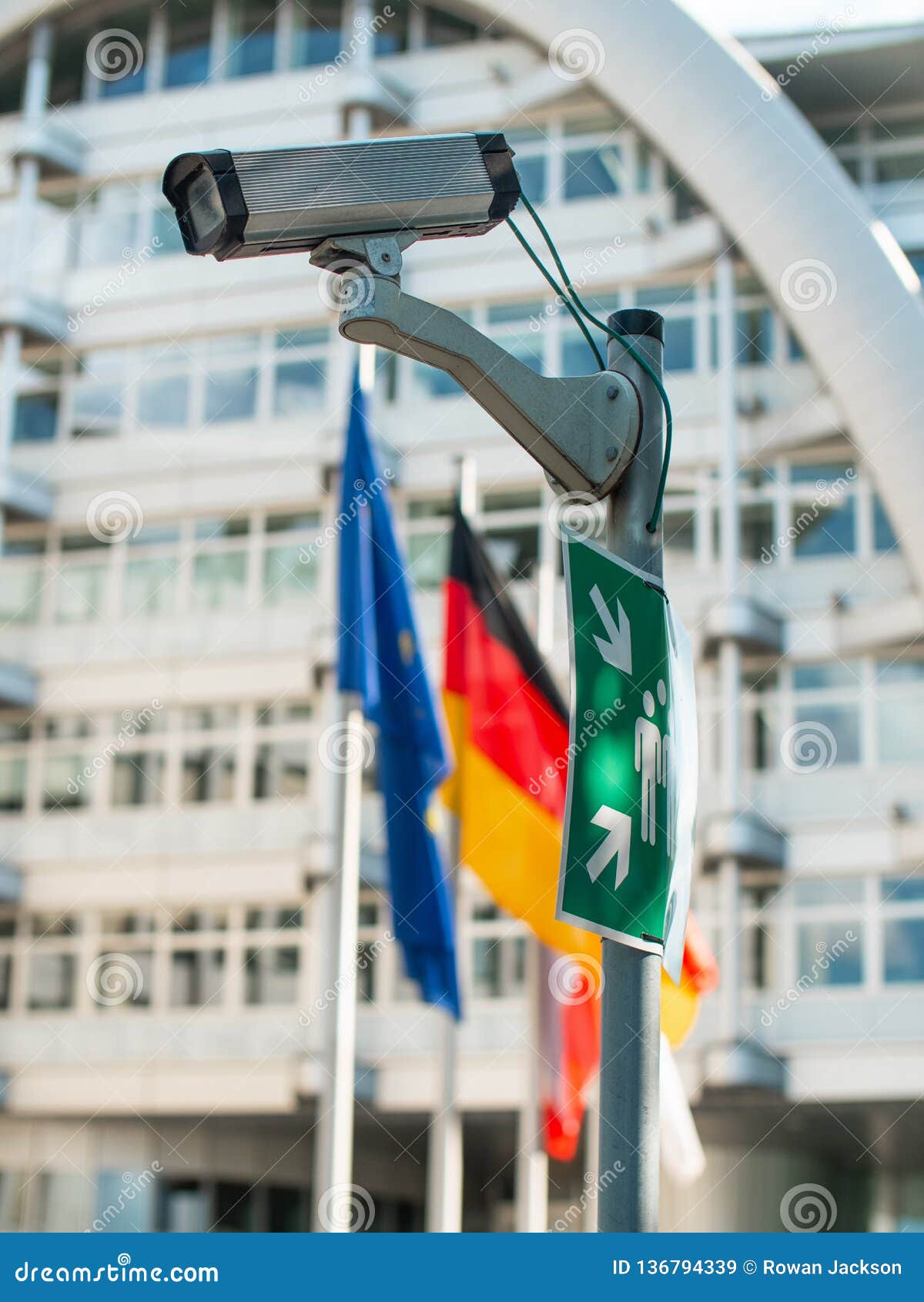 CCTV Camera on a Pole with Flags Stock Image - Image of background ...