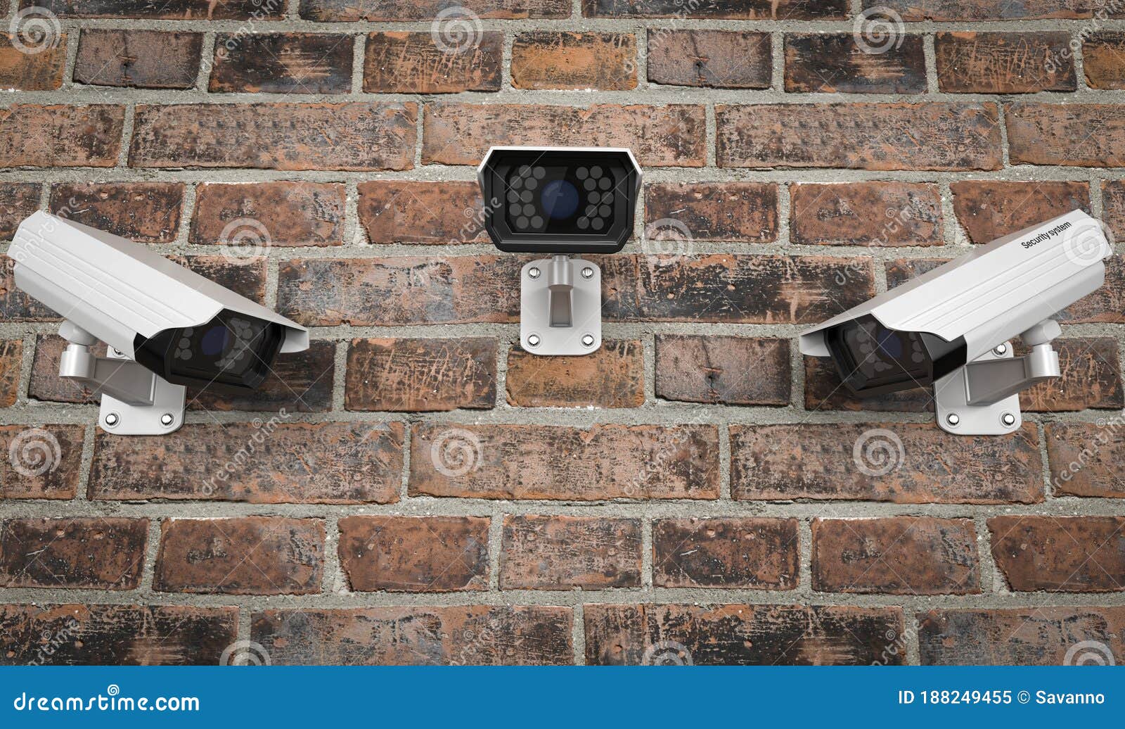 CCTV Camera on the Red Brick Wall. Set of Different Views Stock ...